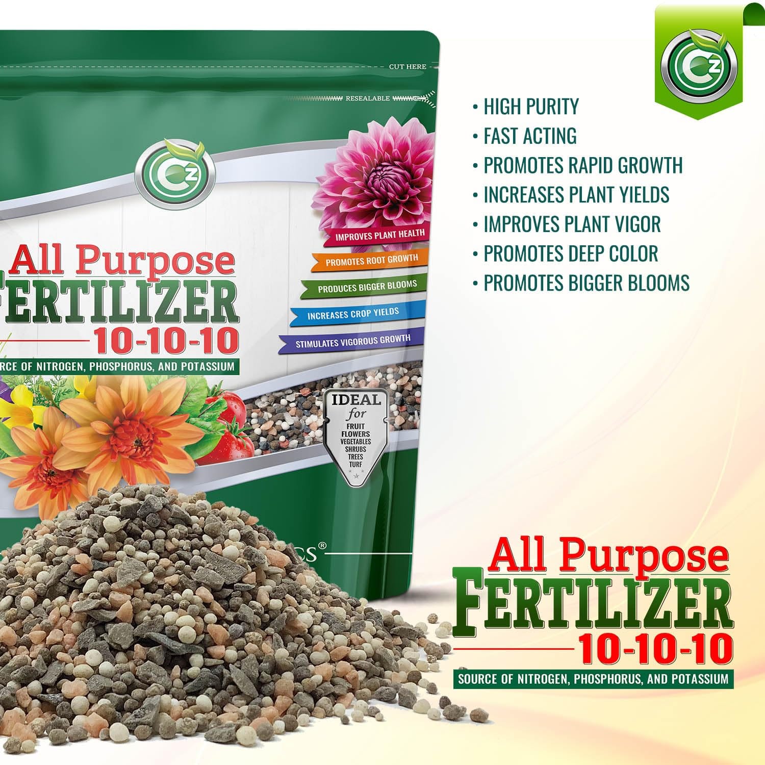 10-10-10 All Purpose Fertilizer - Made in USA - Granular Plant Food for ...