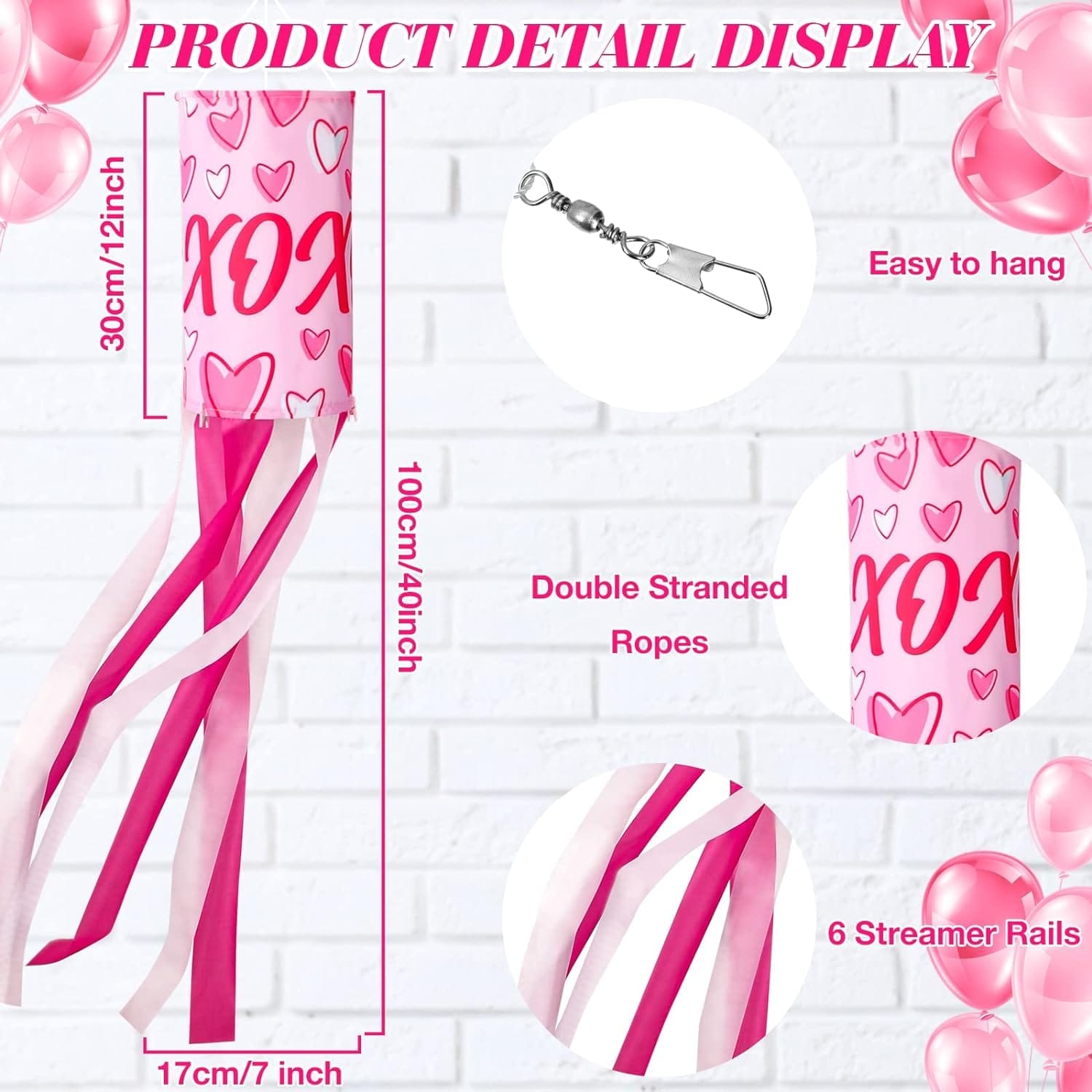 4 Pieces 40 Inches Valentine's Day Windsock Valentine Hearts Windsock ...