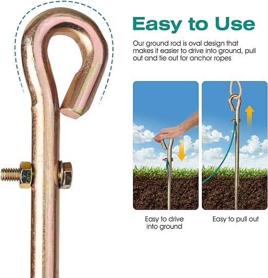 CYANTEKOMS Portable Ground Rod with 4ft 12AWG UL Listed Grounding Wire ...