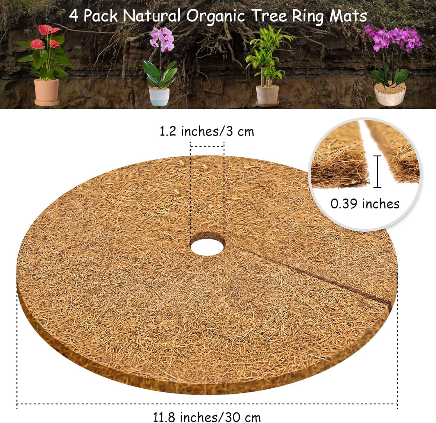 Legigo 4pcs Coconut Fiber Mulch Ring Tree Plant Protector Mat, 11.8 ...