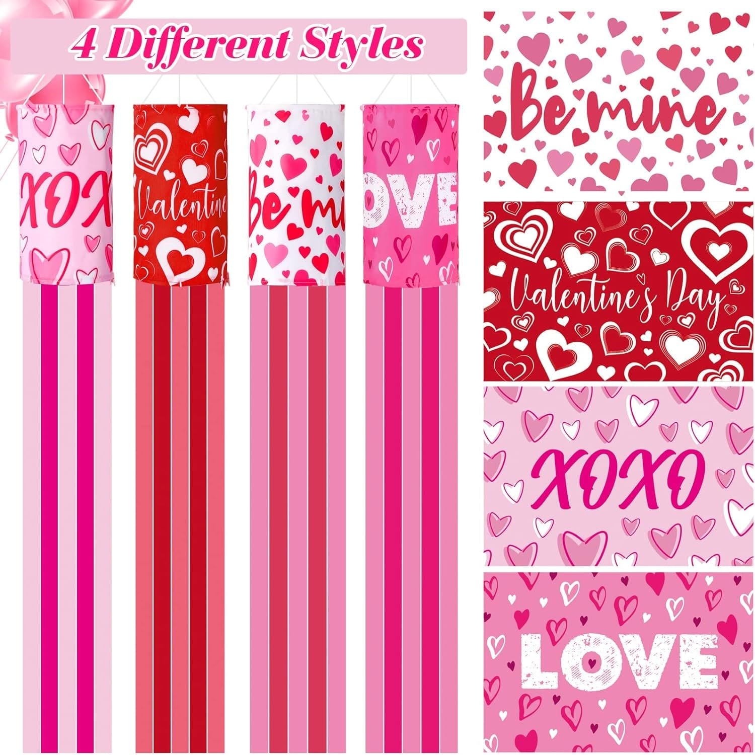 4 Pieces 40 Inches Valentine's Day Windsock Valentine Hearts Windsock ...